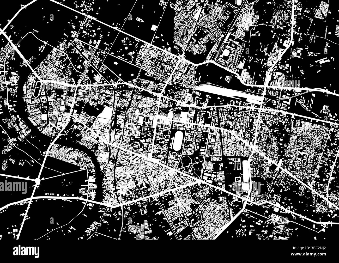 Vector city map of Bangkok, Thailand – black and white street and building layout Stock Vector ...