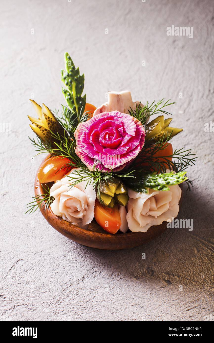Carved vegetables appetizer, original creative food for alcohol ...