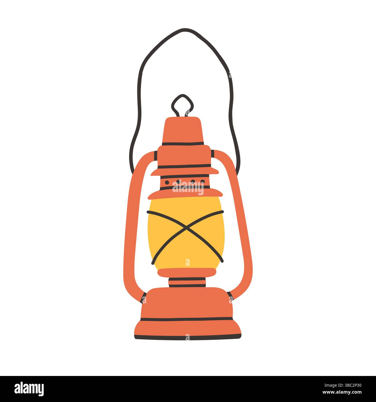 Simple red camping lantern with handle. Flat design vintage kerosene ...