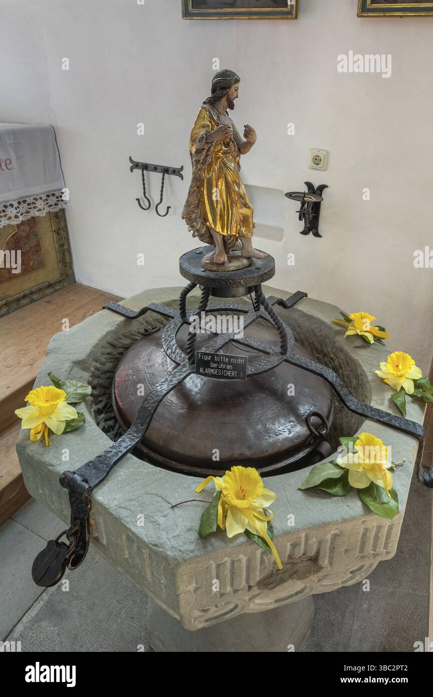Gothic baptismal font with minuscule lettering from the time the church ...
