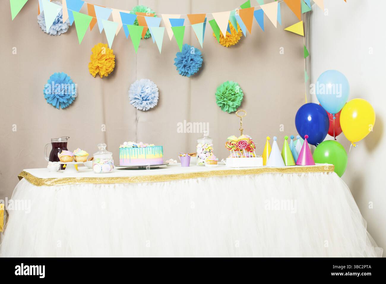 Decorated table in the room for Happy Birthday Party without people ...