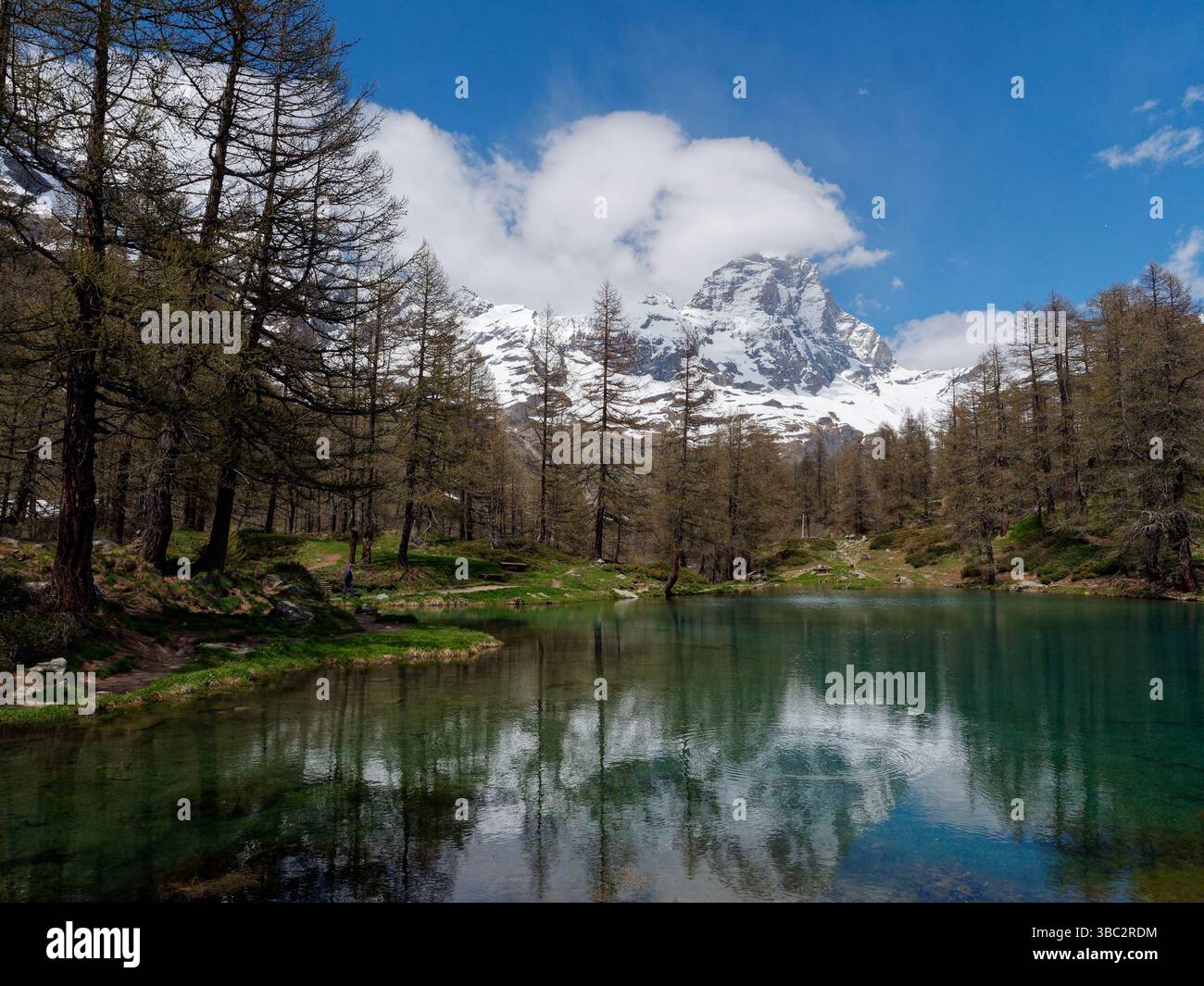 Lake Blue (Lago Blu) and the snow capped Cervino (aka Matterhorn ...