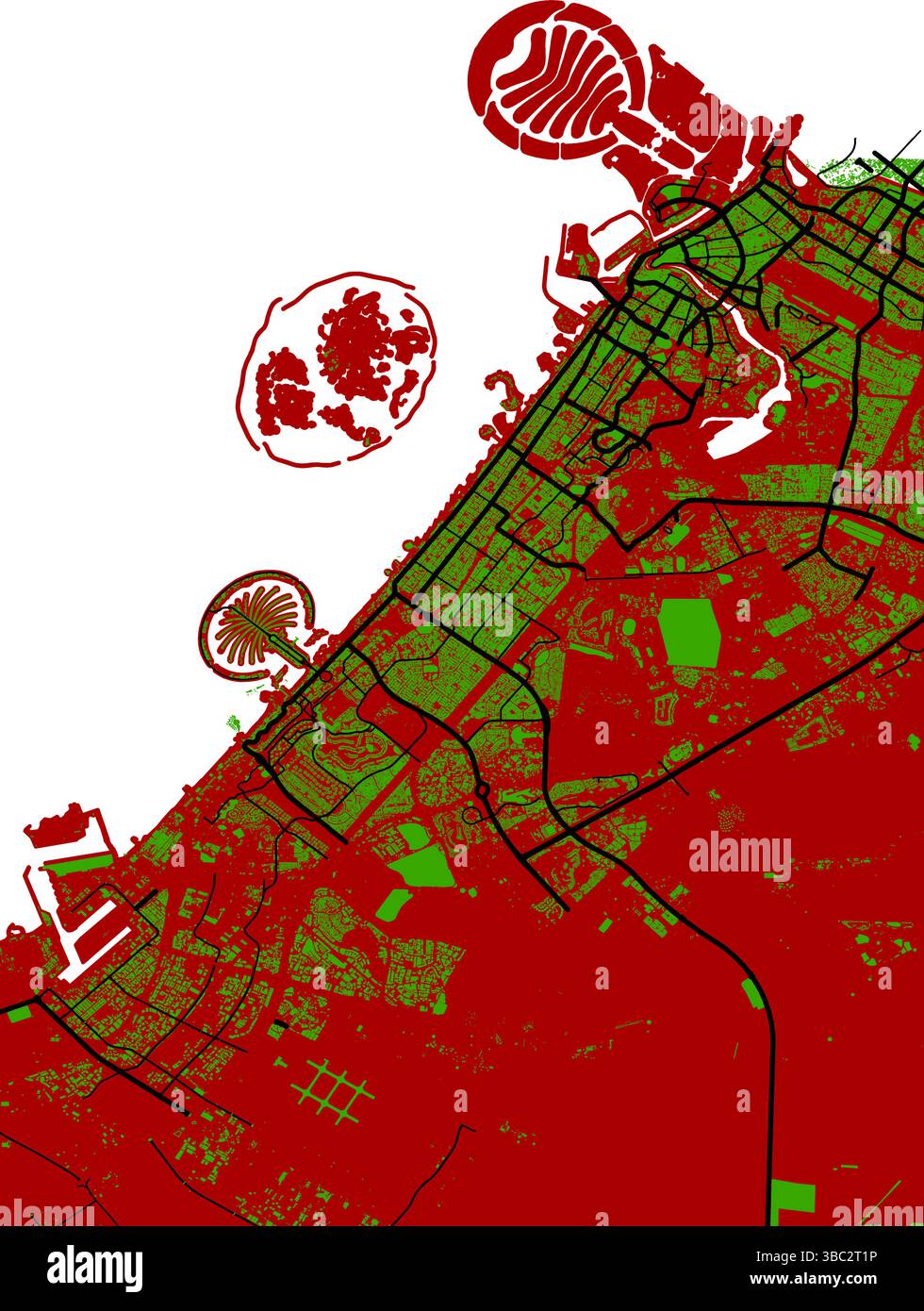 Vector city map of Dubai, United Arab Emirates red-green-black-white ...