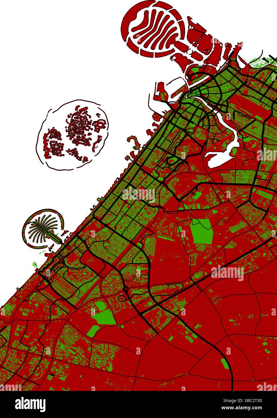 Vector city map of Dubai, United Arab Emirates red-green-black-white 2 ...