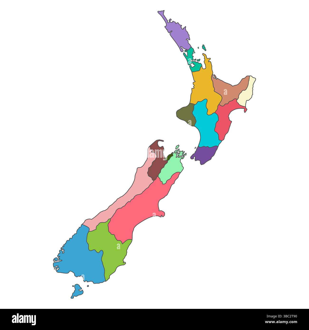 Regions of New zealand map shape, travel web flat concept icon vector ...