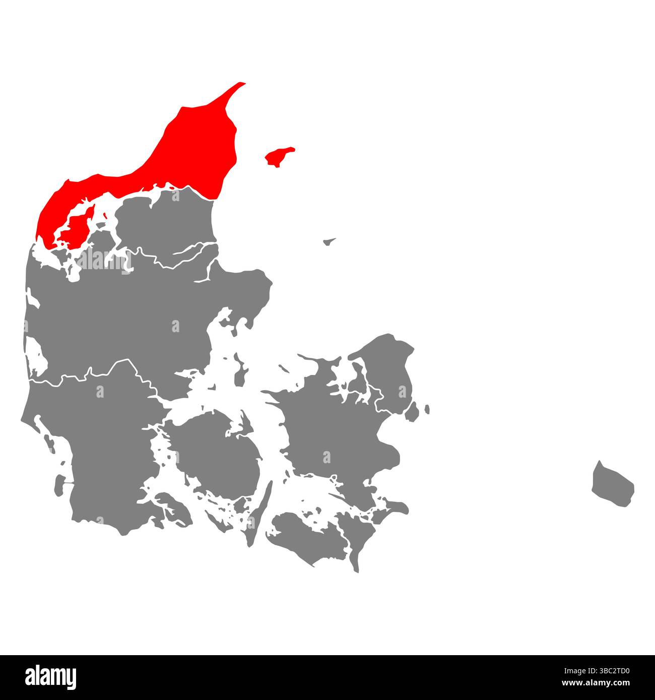 North Jutland Region denmark map shape, travel web flat concept icon ...