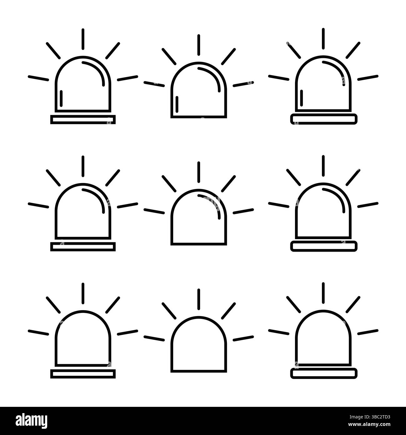 Set of Siren fire alarm sign, signal danger symbol, ambulance alert ...