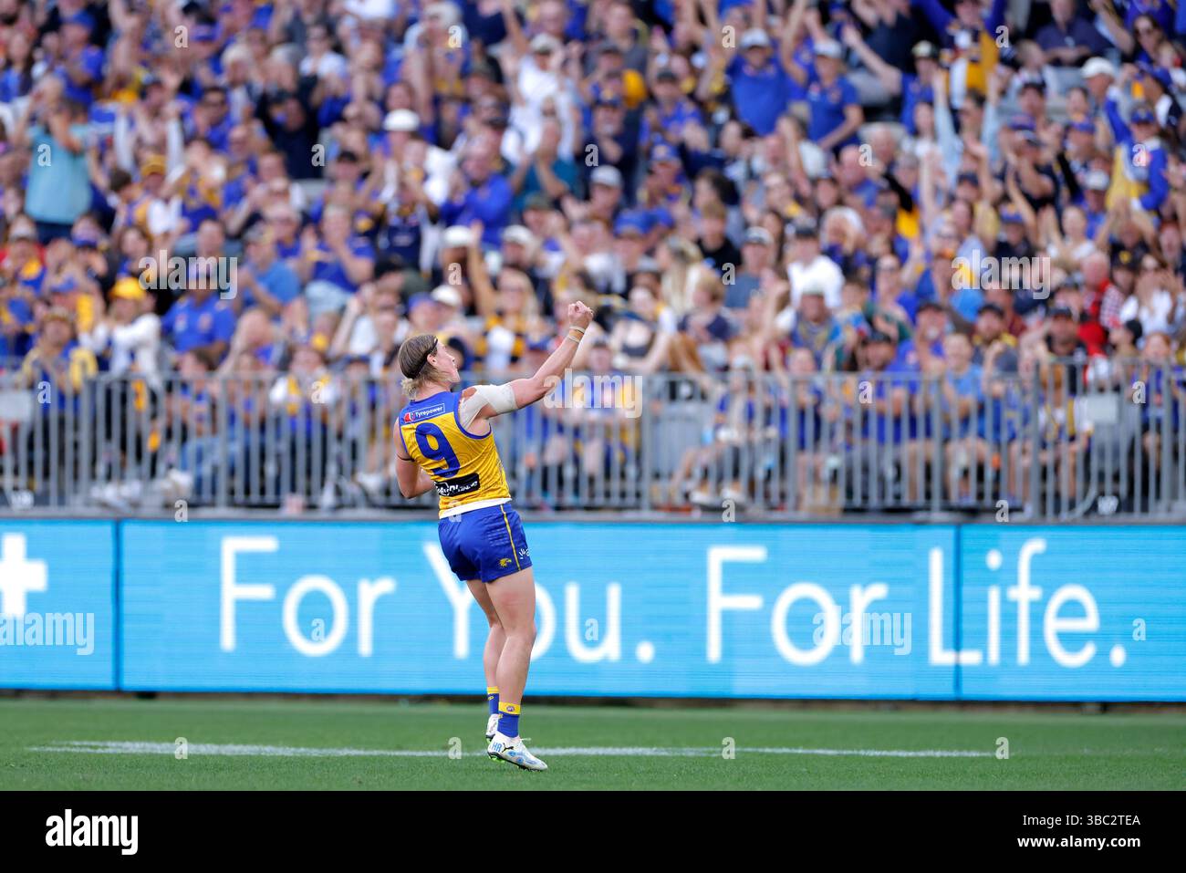 Harley Reid of the Eagles celebrates after kicking a goal during the ...