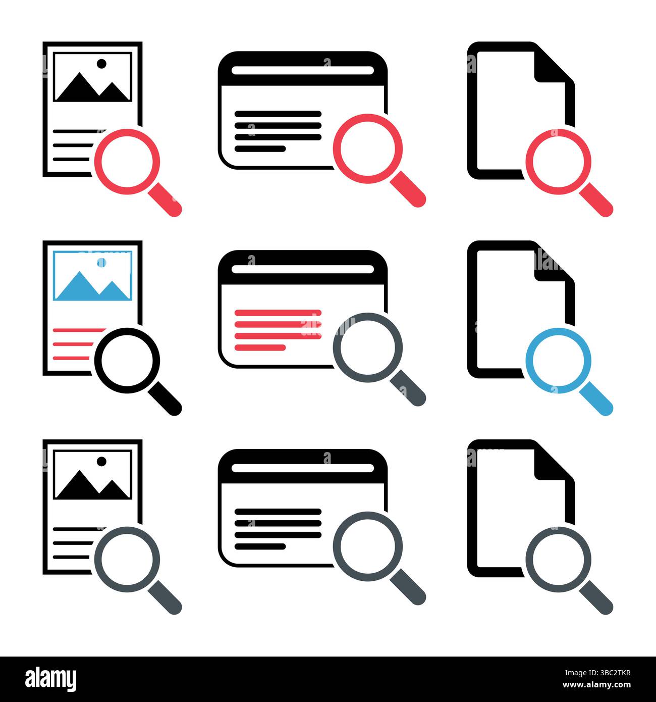 Set of Search result icon, research data report sign, analysis symbol ...