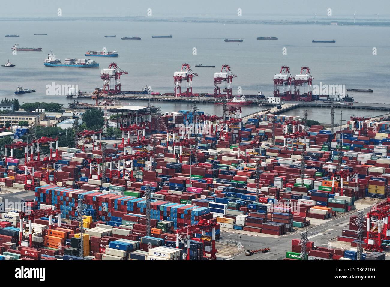 SHANGHAI, CHINA - MAY 18, 2025 - A pile of foreign trade containers at ...