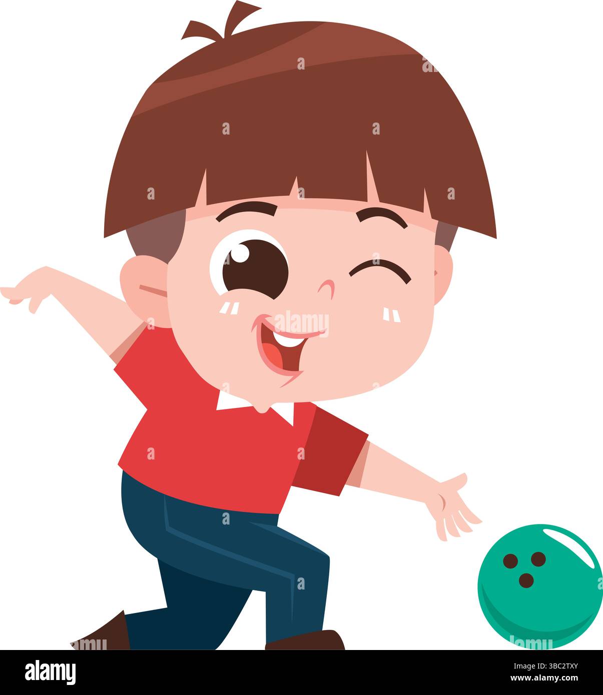 Happy Boy Bowling with a Green Ball Stock Vector Image & Art - Alamy