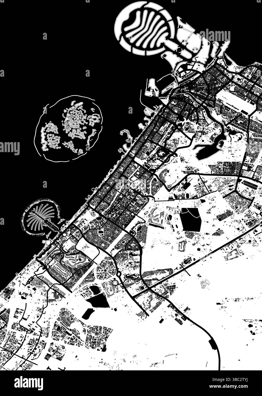 Vector city map of Dubai, United Arab Emirates – black and white street ...