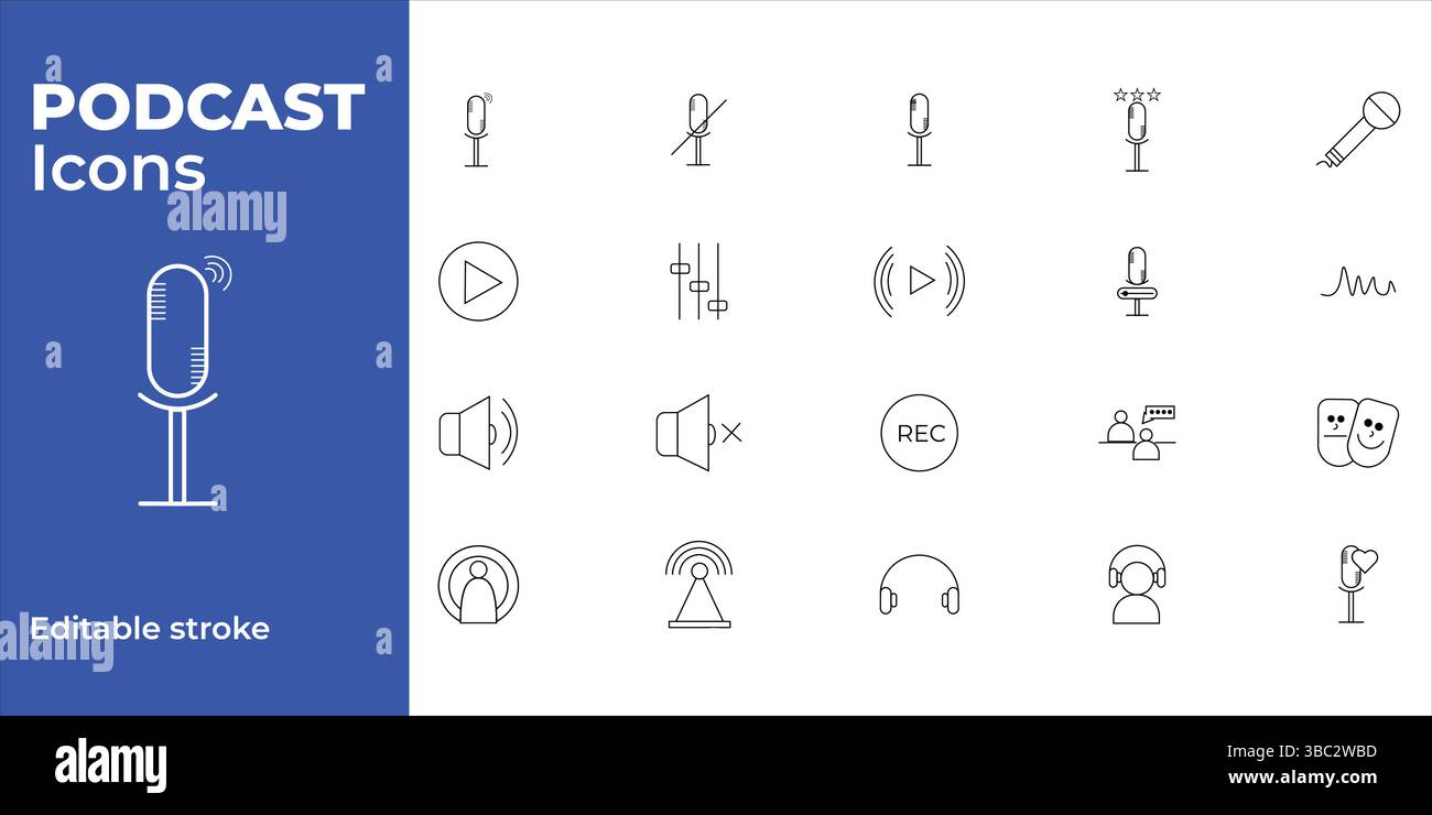 Minimalist Vector Podcast Icon Collection with Editable Strokes Stock ...