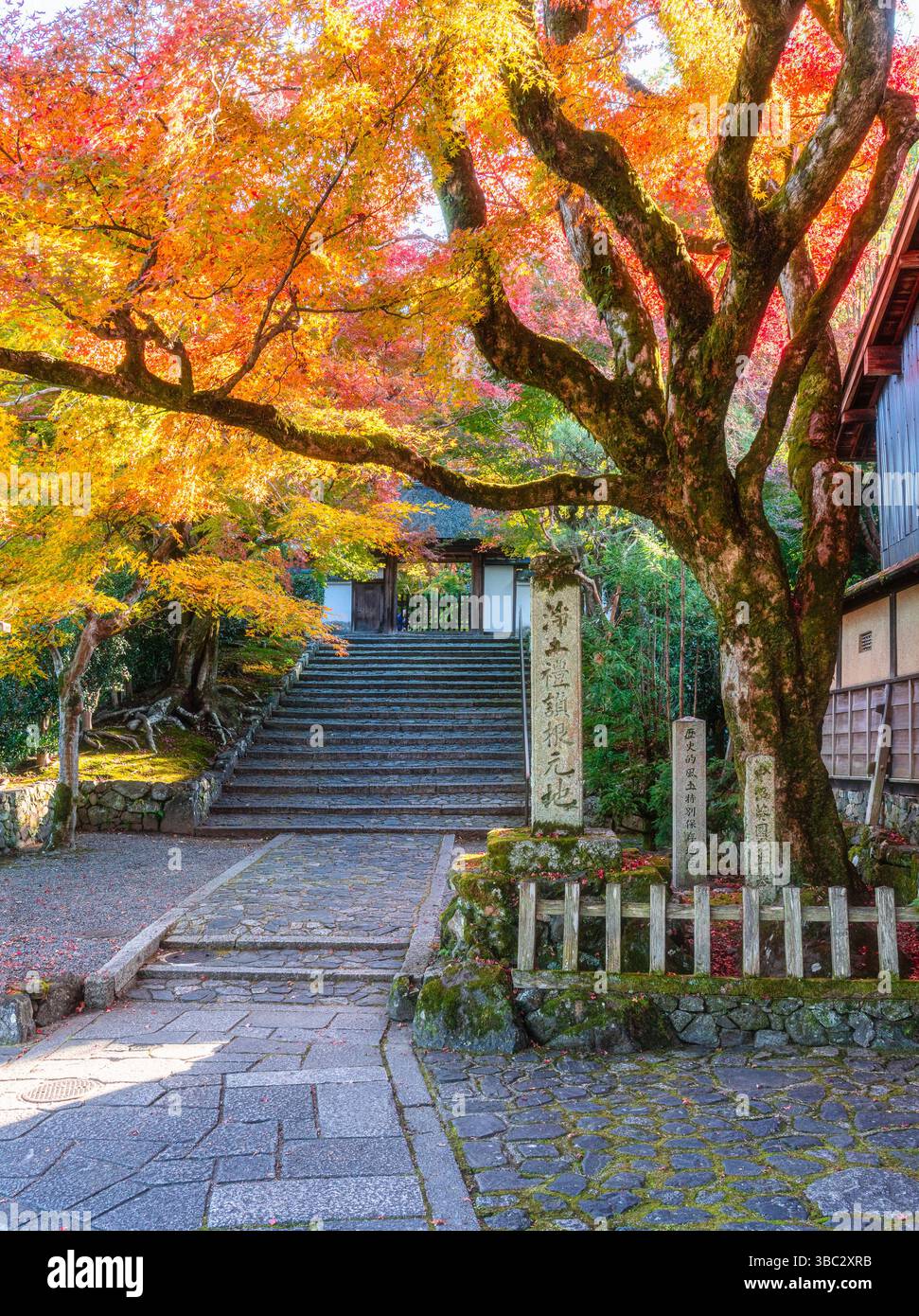 Entrance to the Anrakuji Temple during fall season. In Sakyo Ward ...