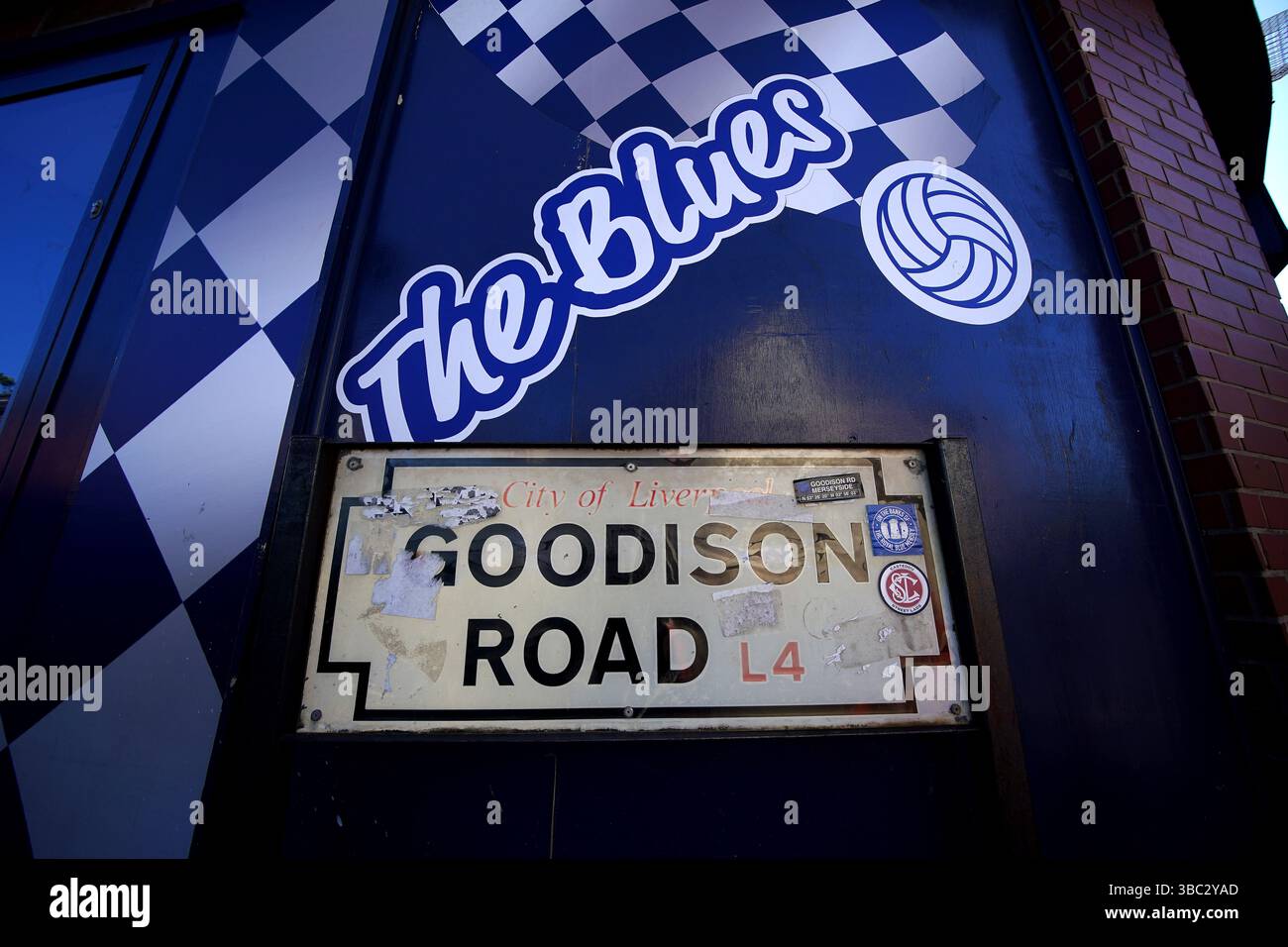 A Goodison Road sign at Goodison Park, Liverpool. Everton host already ...