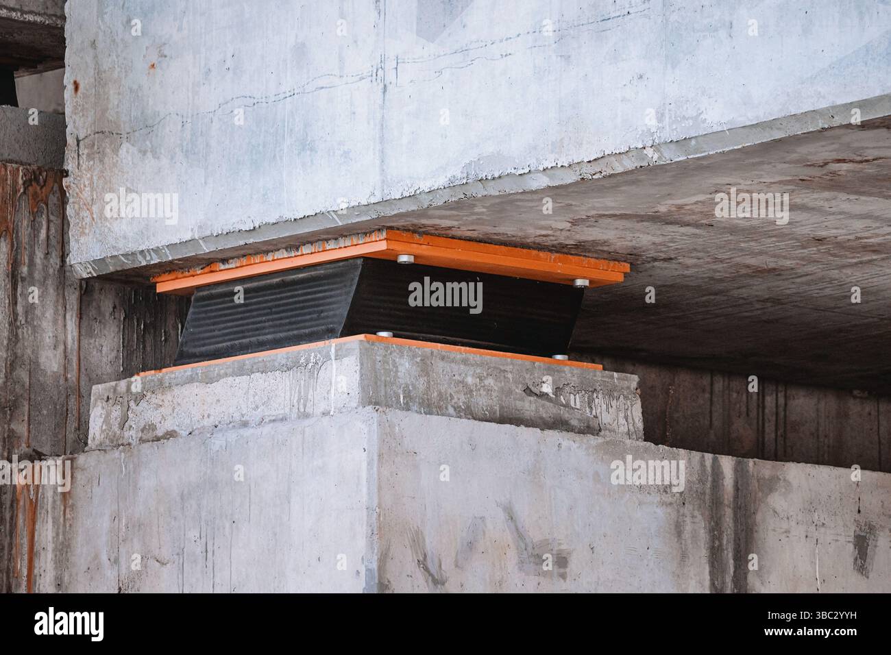 Bridge resting on seismic isolators to absorb shock waves during ...