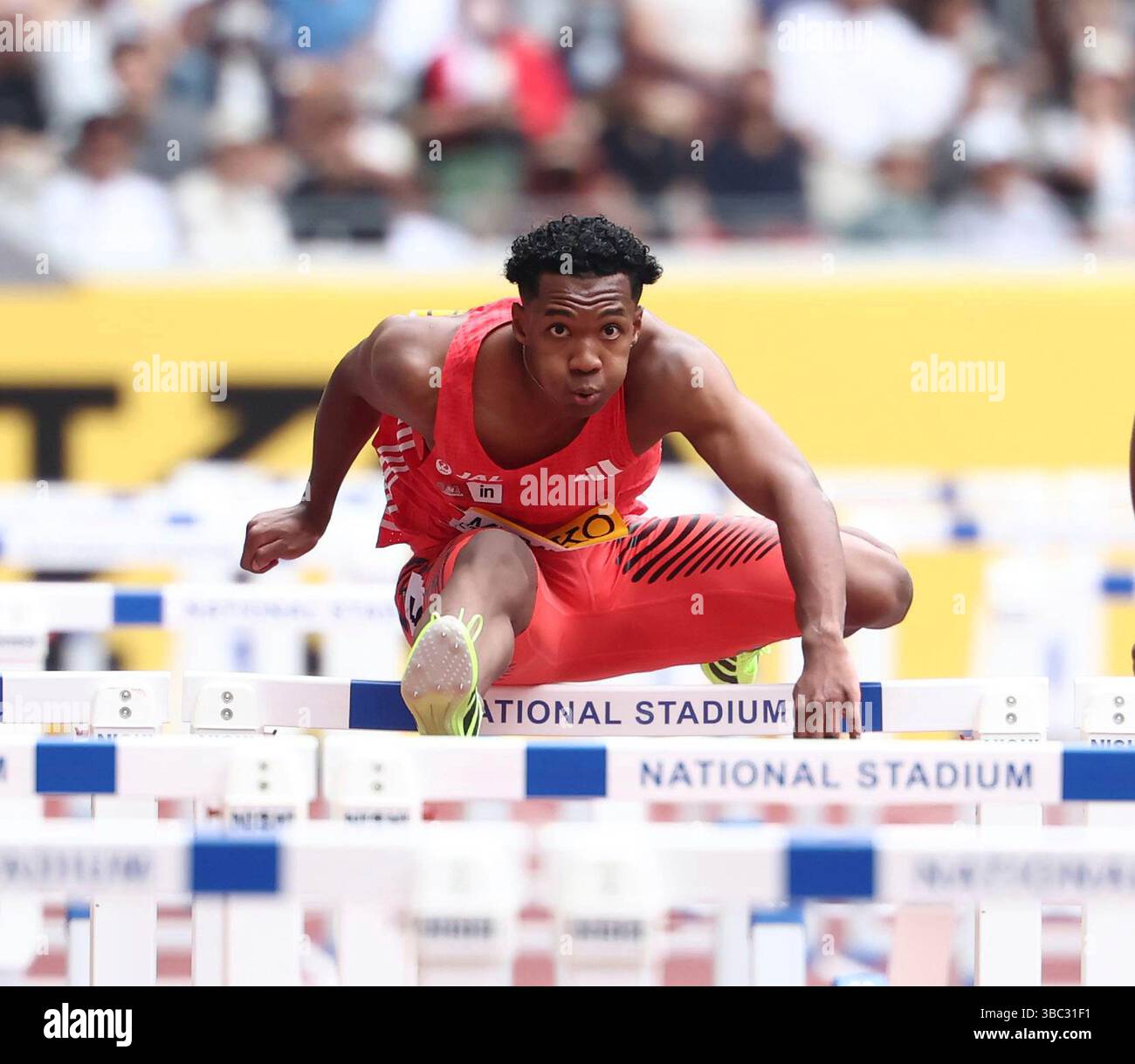 Rachid Muratake of Japan competes during Men's 110 meter Hurdles Final ...