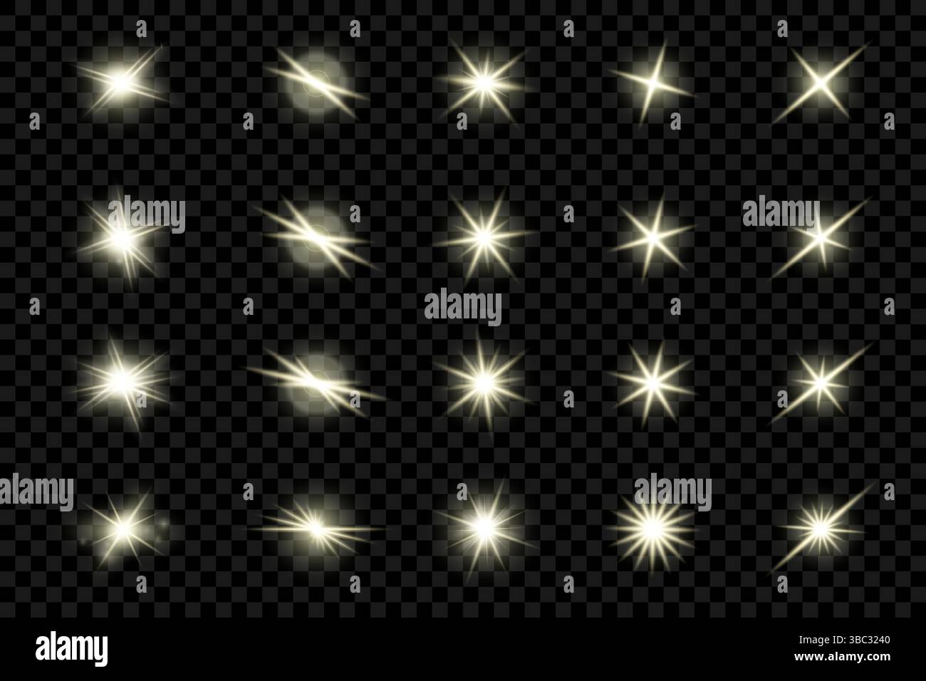 Collection of sparkling light effects, lens flares, and glowing stars ...