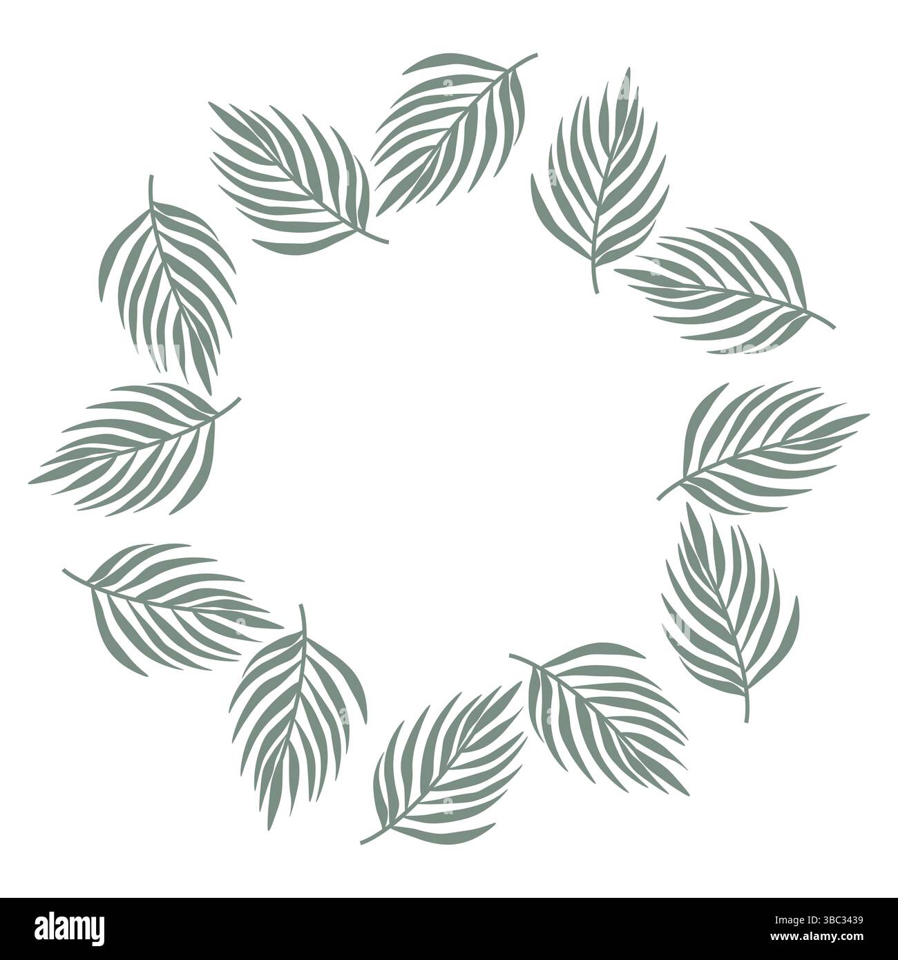 Circular botanical frame featuring lush green leaves and branches ...