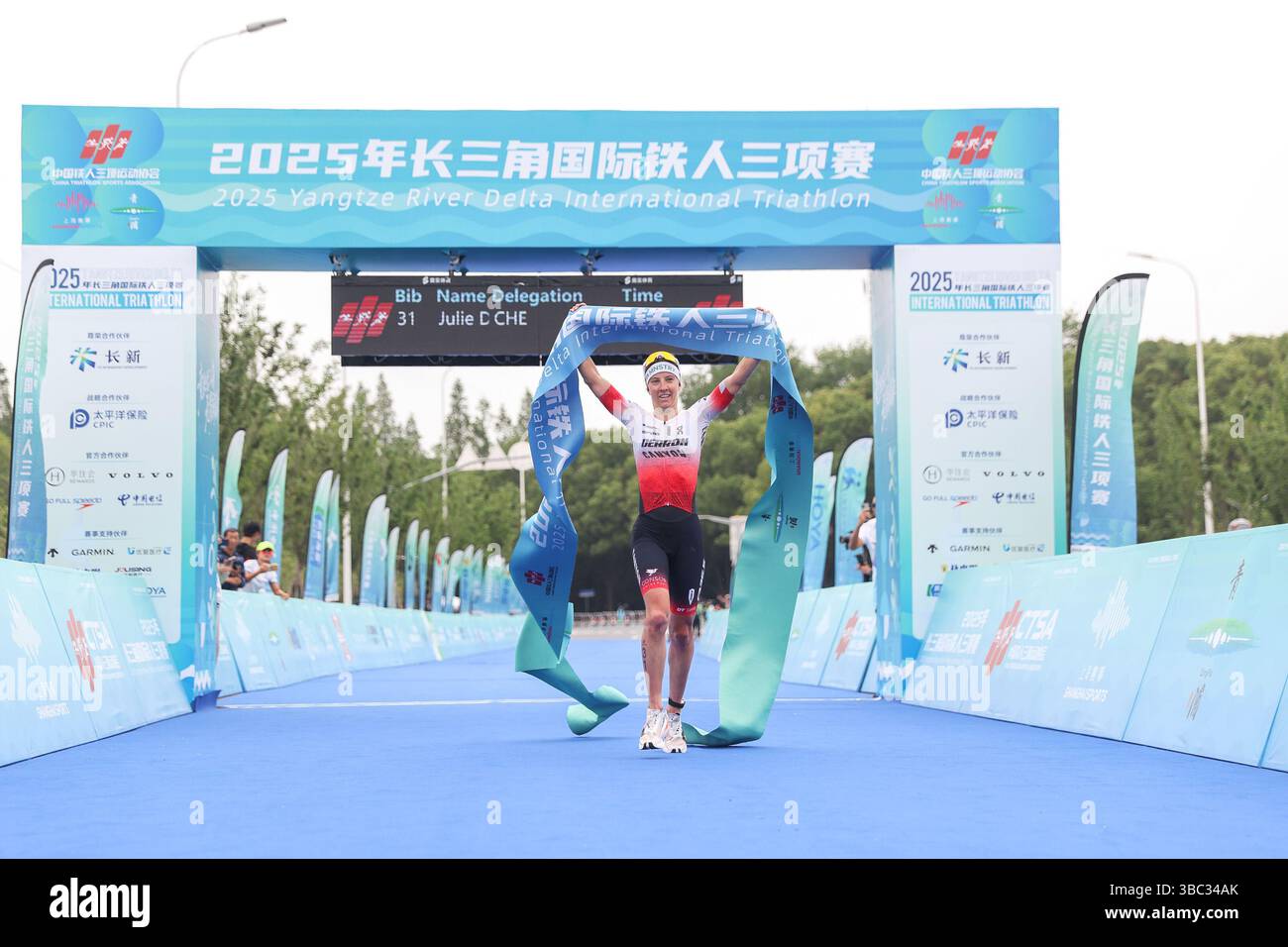 Shanghai. 18th May, 2025. Julie Derron of Switzerland celebrates after ...