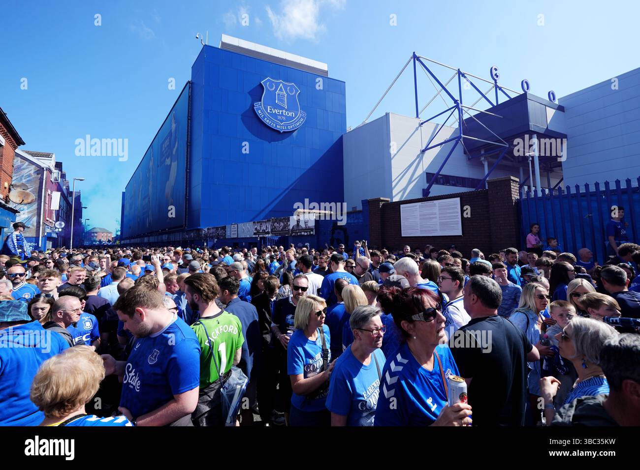 Everton fans gather outside Goodison Park, Liverpool, ahead of the ...