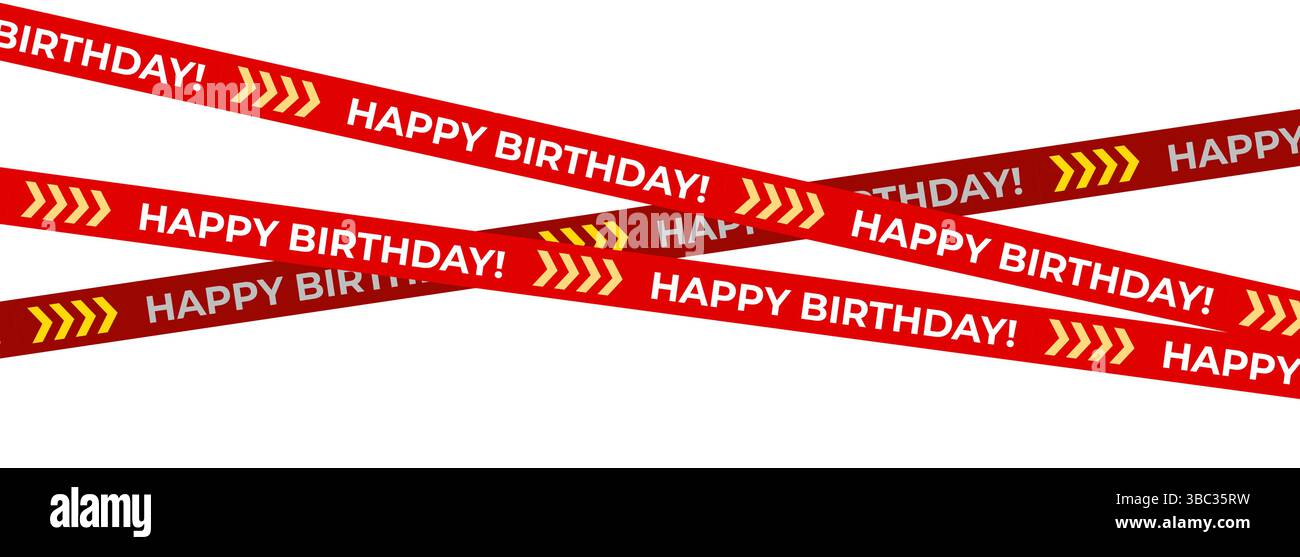 Happy Birthday Red Banner Tape Vector. Multiple Diagonal Ribbons with ...