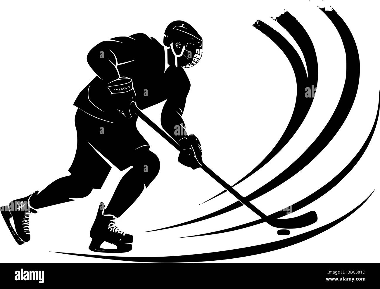Dynamic Ice Hockey Player Silhouette in Motion – Black and White Vector ...