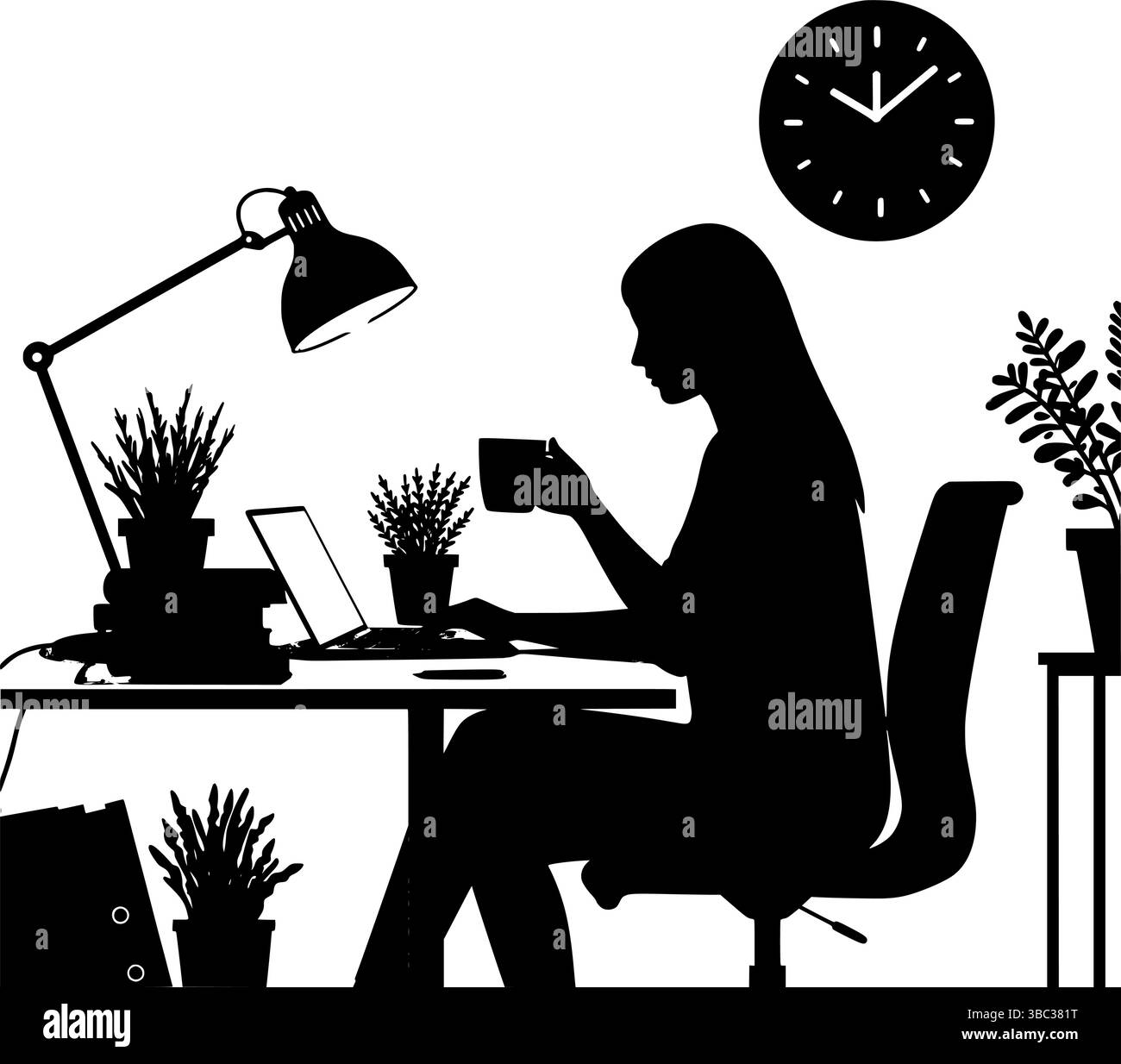 Woman desk working laptop Black and White Stock Photos & Images - Alamy