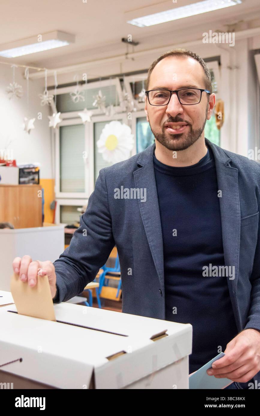 Croatia, Zagreb, 180525. Local elections 2025. Nova Cesta 92. Candidate ...