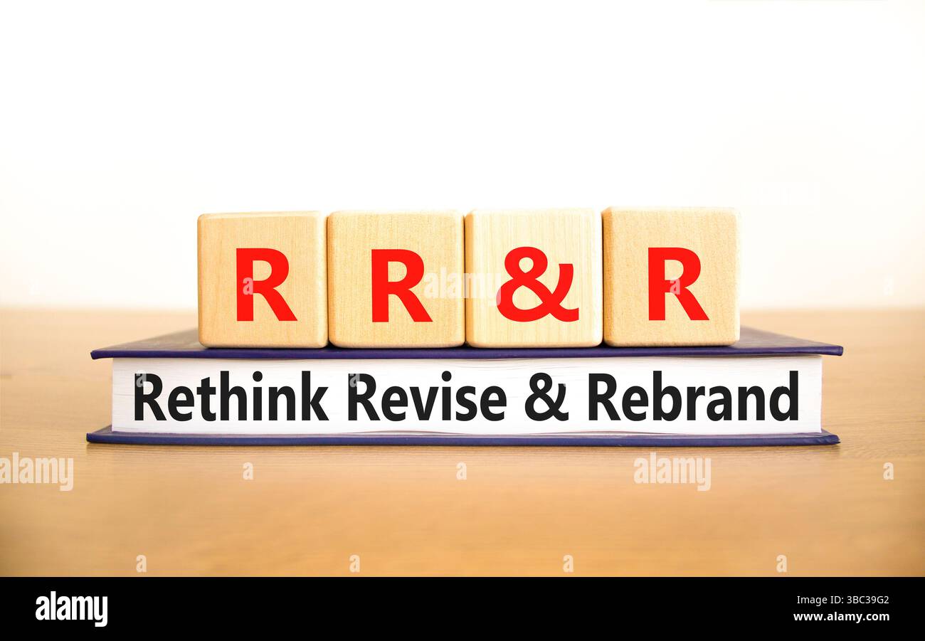 Rethink revise rebrand symbol. Concept word Rethink Revise and Rebrand on beautiful wooden ...