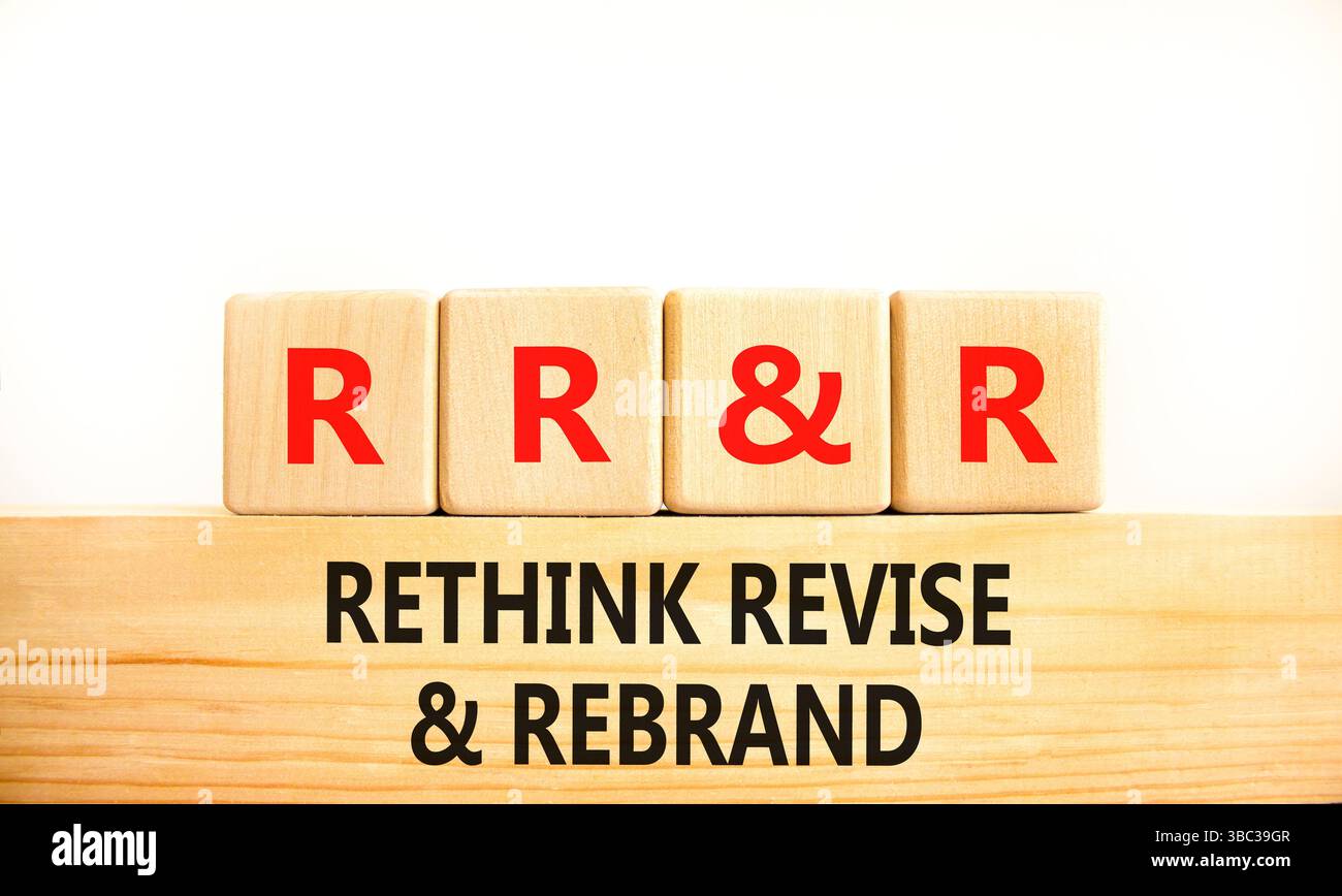 Rethink revise rebrand symbol. Concept word Rethink Revise and Rebrand on beautiful wooden ...