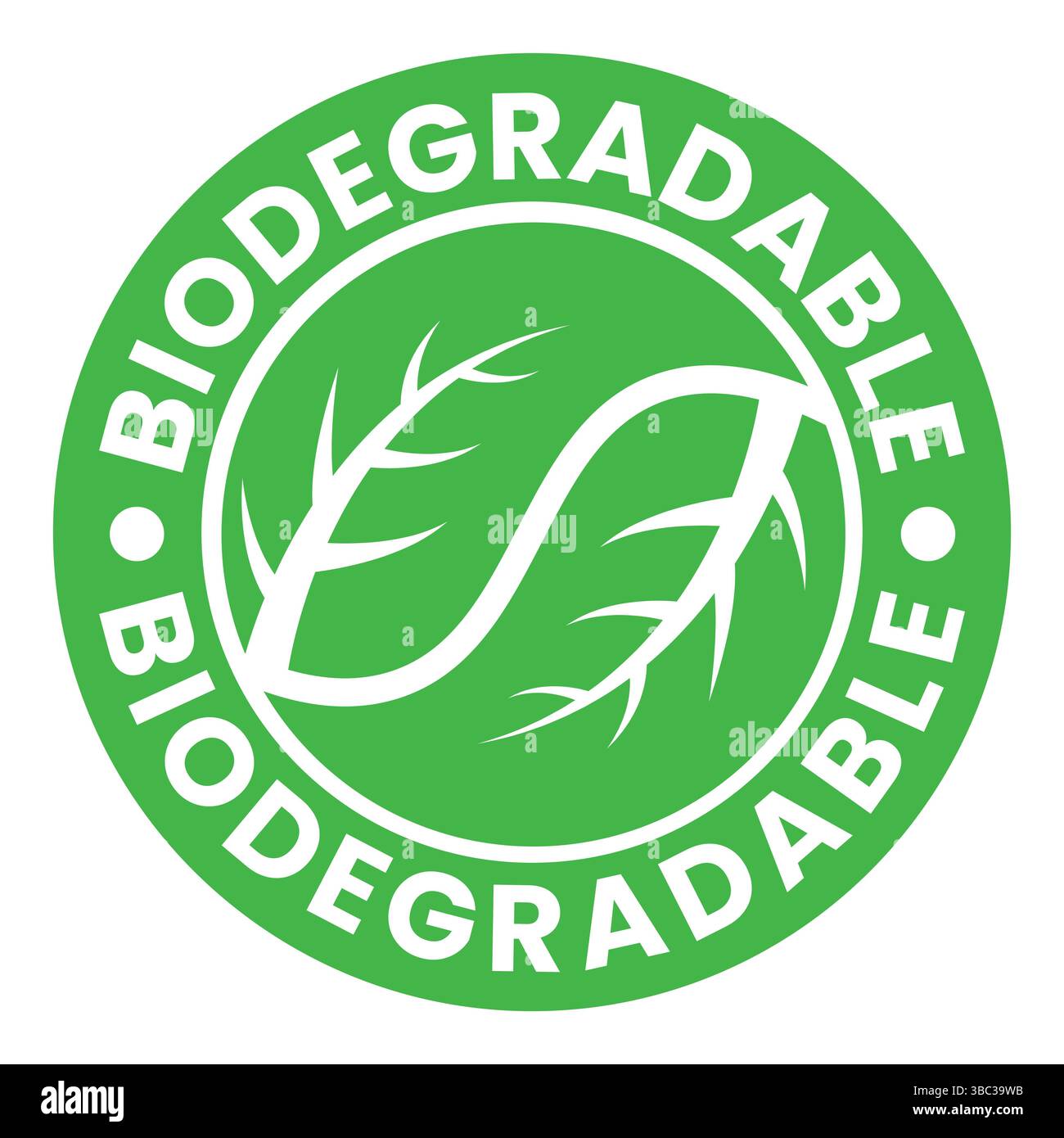 Biodegradable with leaf circle icon set. Biodegradable packaging label, badge, symbol, logo ...