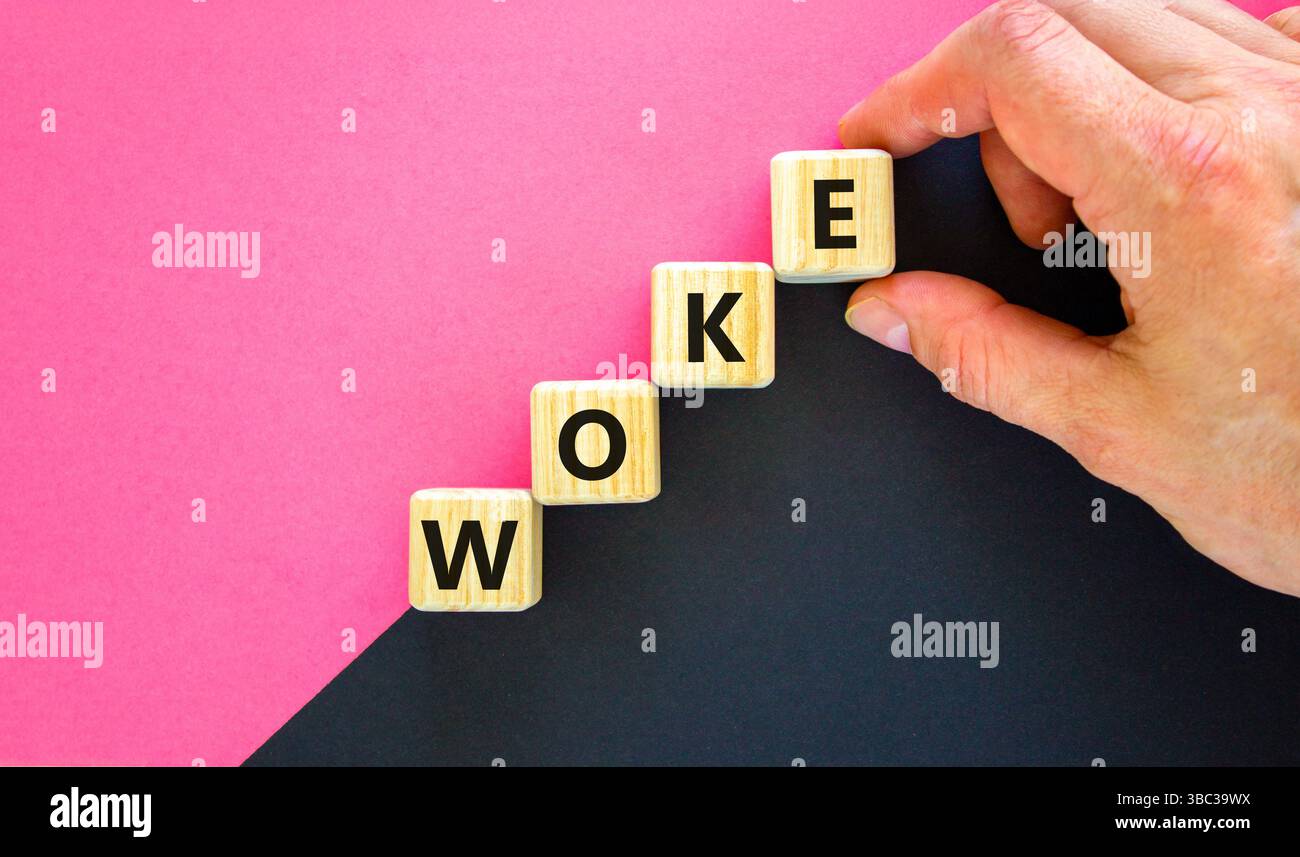 Woke question symbol. Concept word Woke question on beautiful wooden ...