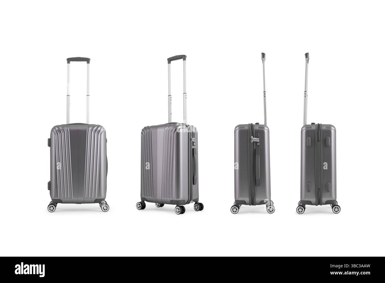 Gray plastic suitcase isolated on white background, vacation luggage in ...