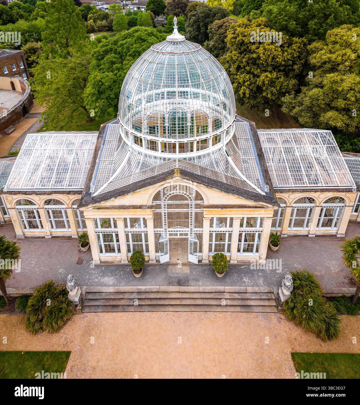 Drone image of the iconic conservatory at Syon House, London ...
