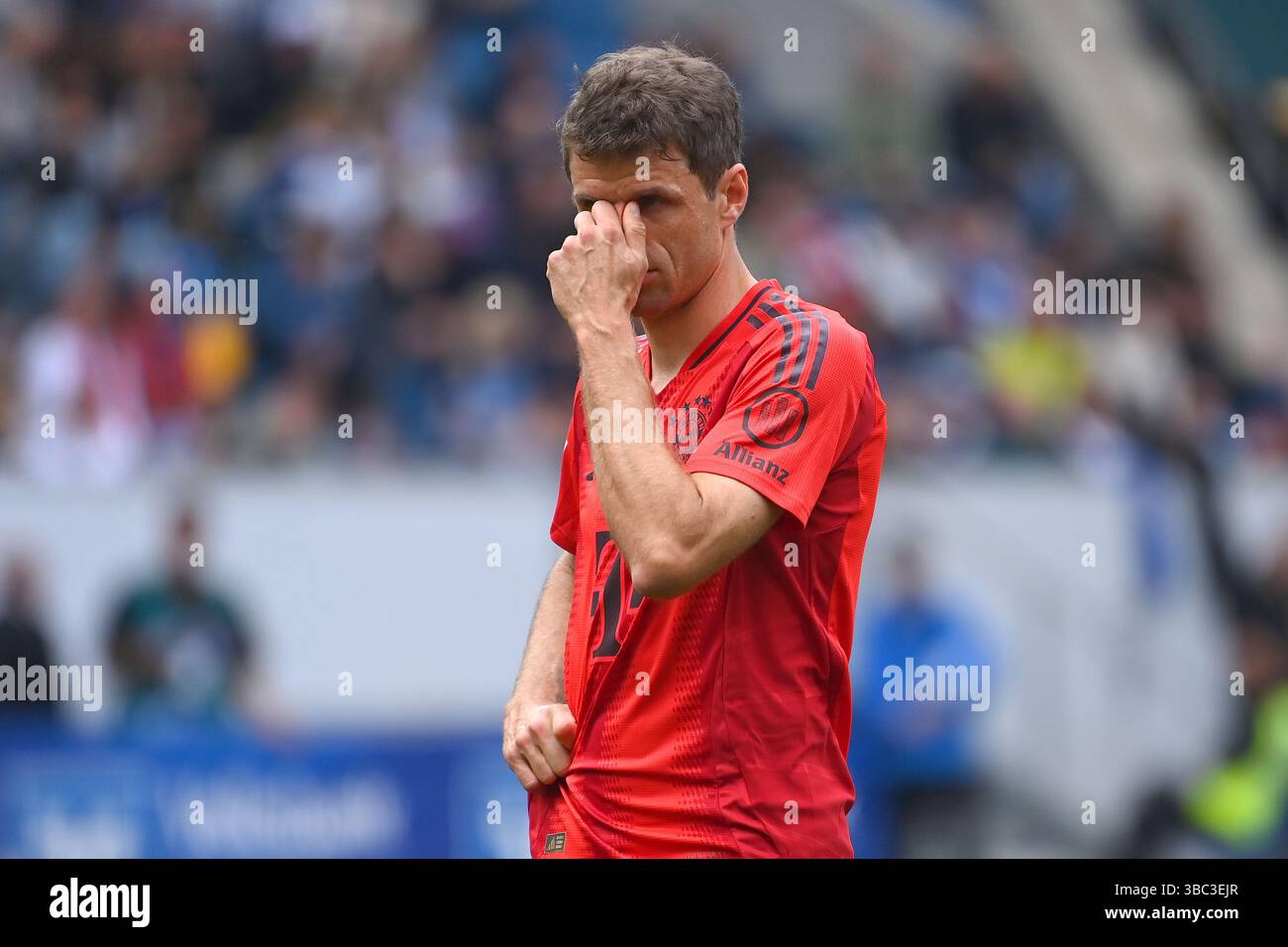 Sinsheim, Deutschland. 17th May, 2025. Thomas MUELLER (M?LLER, FC Bayern Munich), gesture ...