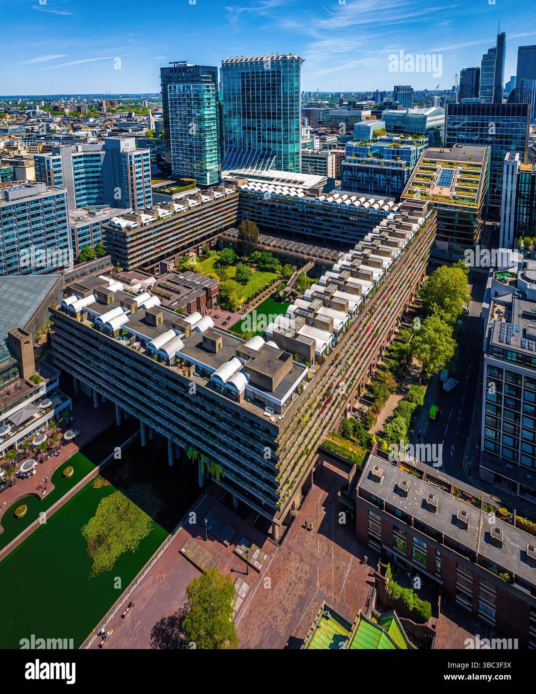 Vibrant aerial cityscape of the Barbican Estate in London, showcasing ...