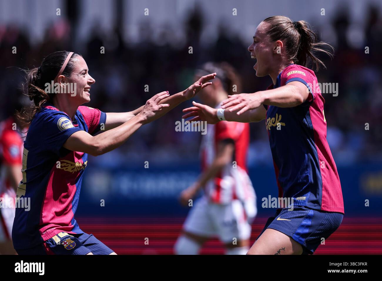 Ewa Pajor of FC Barcelona celebrates a goal with Aitana Bonmati during ...