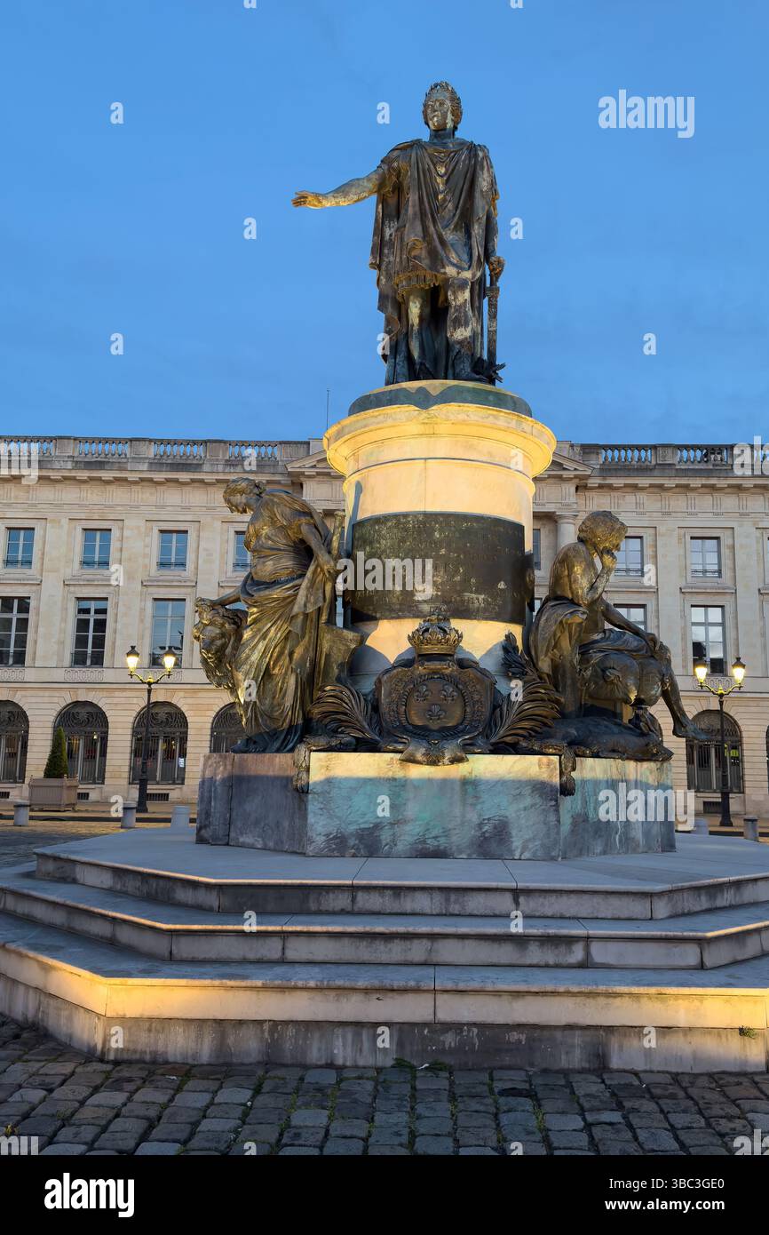 A grand statue of a Roman emperor stands tall in Reims, France ...