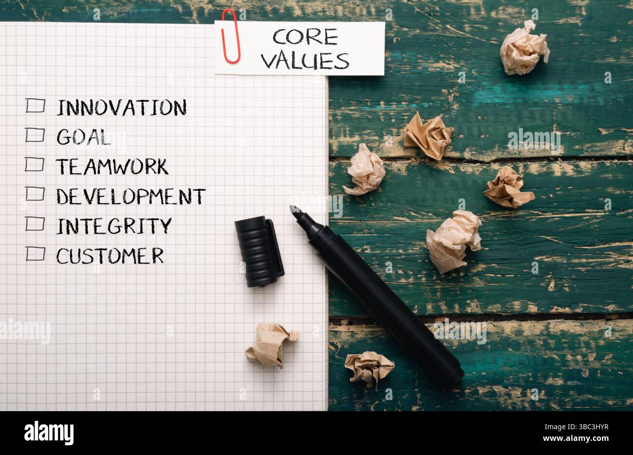 Piece of paper with a list of values and a black marker. The values are ...