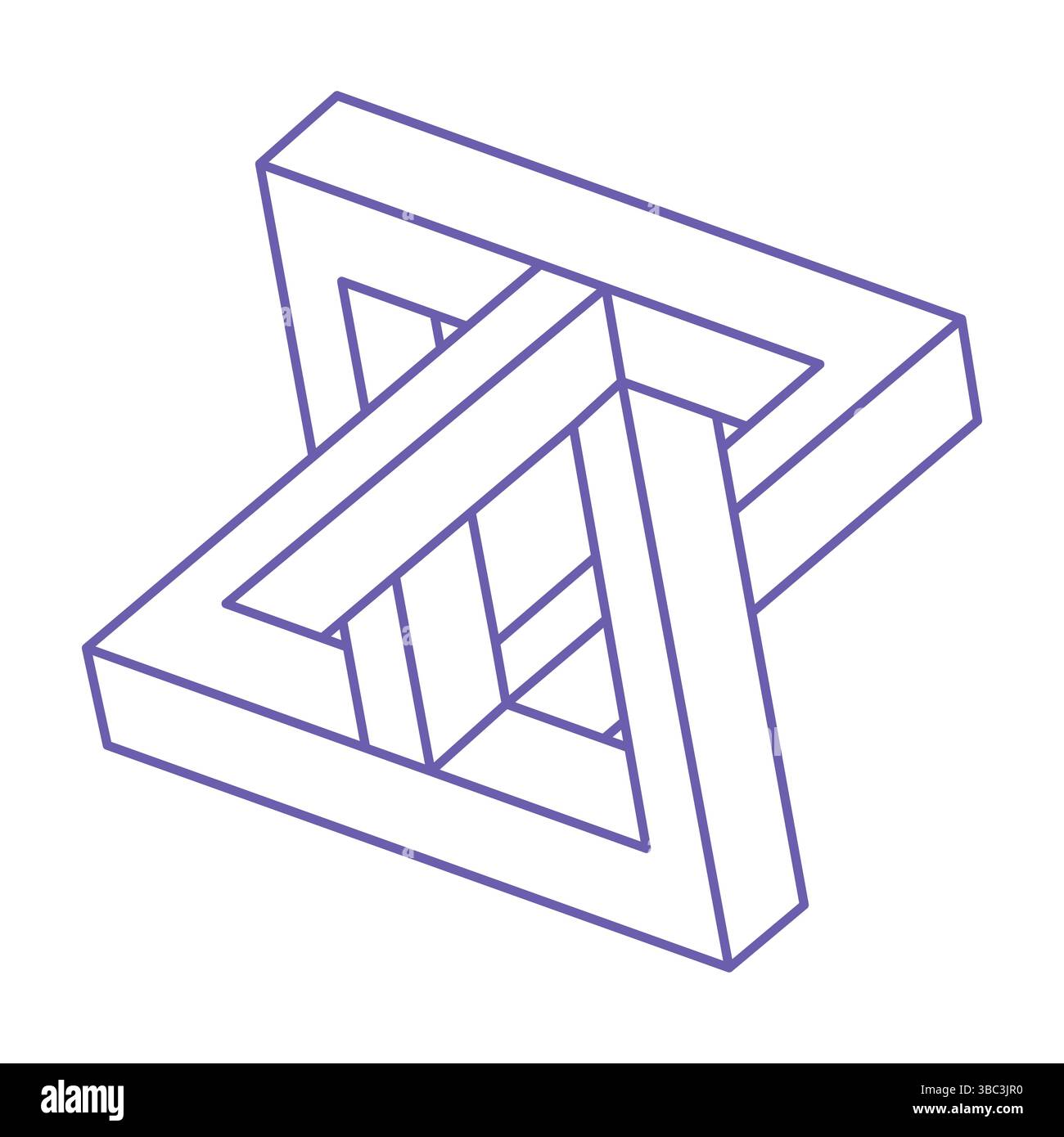 Impossible shape in trendy 2022 Very Peri color, optical illusion, vector. Optical art object ...