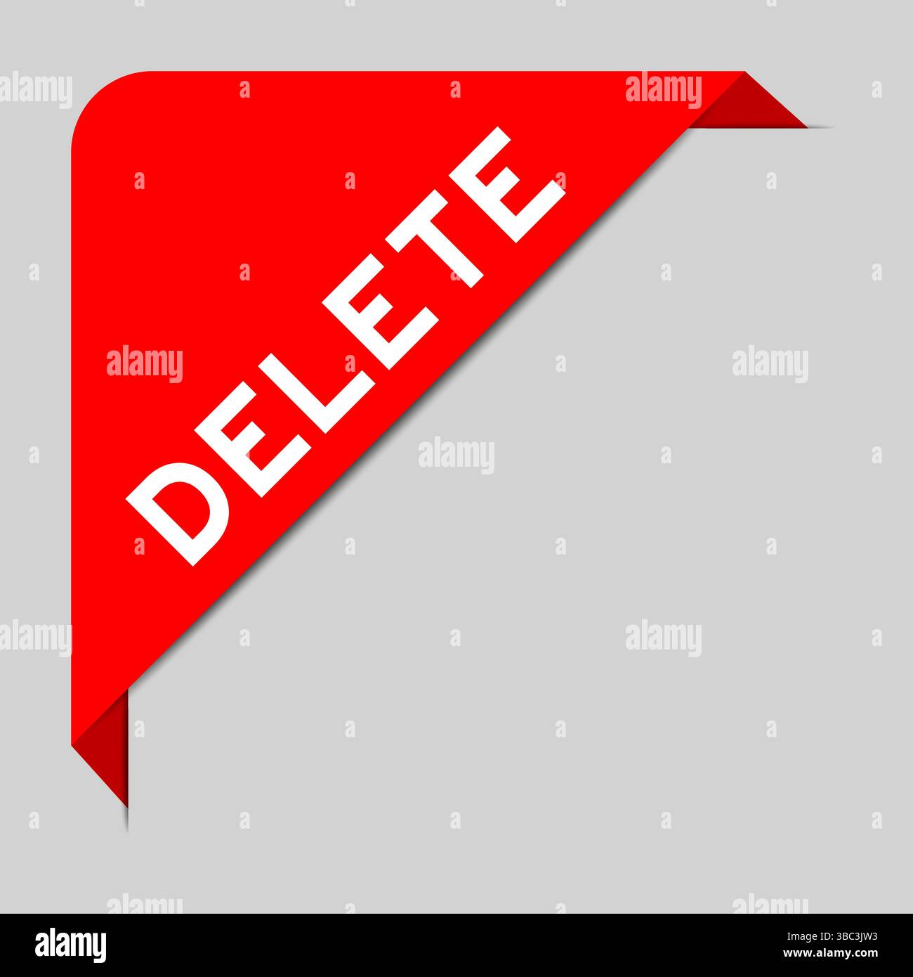 Red color of corner label banner with word delete on gray background ...