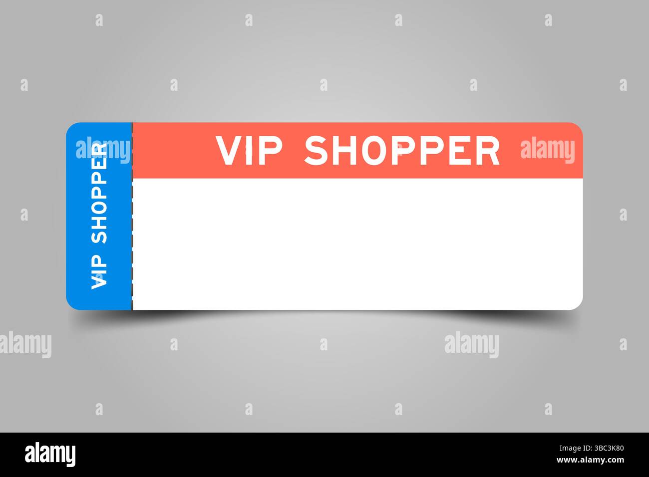 Blue and orange color ticket with word VIP shopper and white copy space ...
