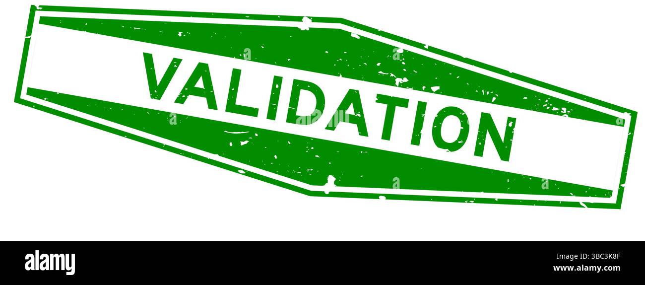Grunge green validation word hexagon rubber seal stamp on white ...