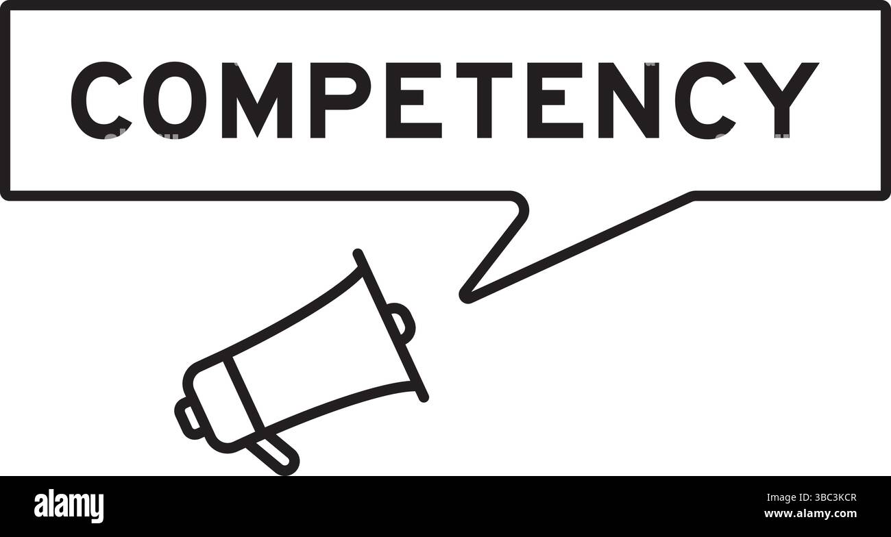 Megaphone icon with speech bubble in word competency on white ...