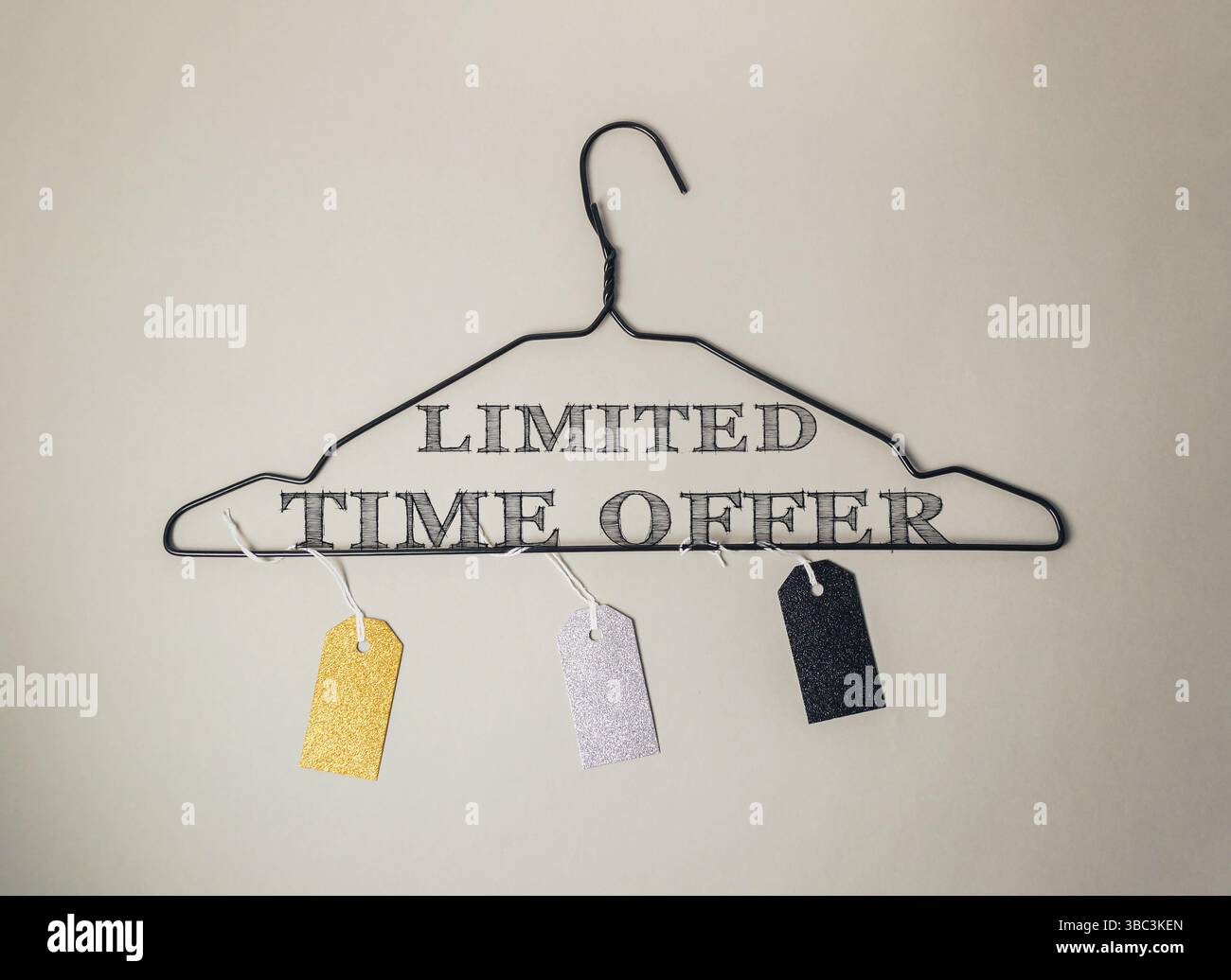Limited time offer sign is hanging on a clothes hanger. The sign is ...