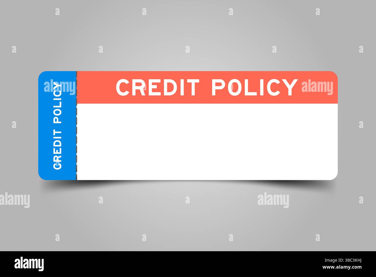 Blue and orange color ticket with word credit policy and white copy ...