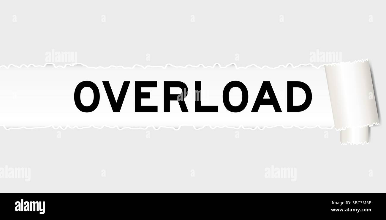 Ripped gray paper background that have word overload under torn part ...
