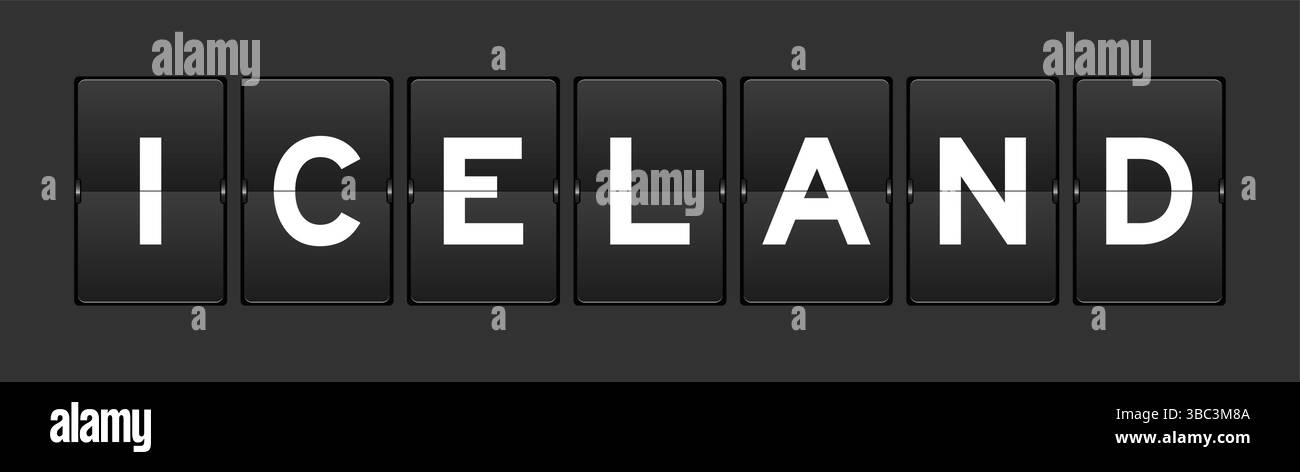 Black color analog flip board with word iceland on gray background ...