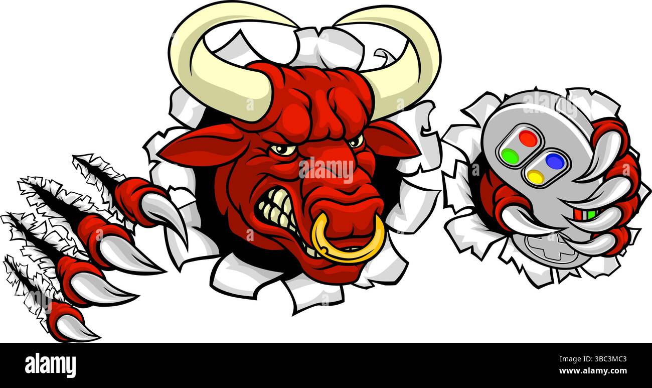 Bull Minotaur Longhorn Cow Gamer Mascot Cartoon Stock Vector Image ...